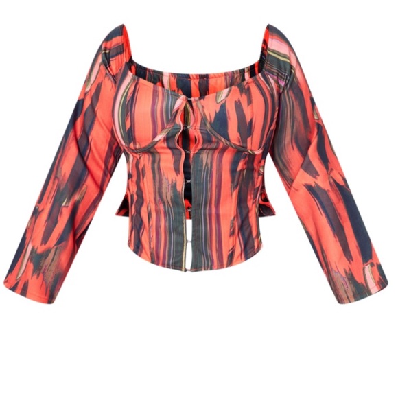 Tops | Orange Abstract Print Bardot Corset | Poshmark